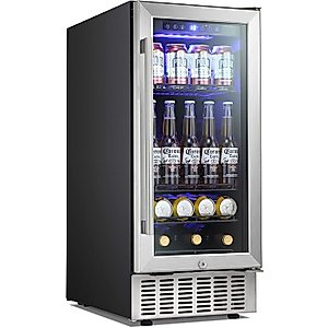 Antarctic Star 15 Inch Beverage Refrigerator Under Counter Built-in Wine Cooler Mini Fridge Clear Glass Door Digital Memory Temperature Control, Beer Soda LED Light, Quiet Operation (15 Inch)