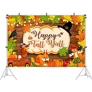 Happy Fall Y'all Backdrop,Fall Party Decorations Thanksgiving Party Backdrop Happy Fall Banner Party Supplies Photography Background