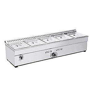 TECHTONGDA Propane Gas Food Soup Warmer Stove Bain Marie Commercial Canteen Buffet Steam Heater 12''x8.7''x6'' Pan 5 Pan