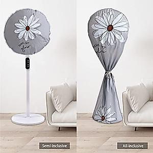 Cuayaes Fan Dust Cover Waterproof Dustproof Fan Cover, 2 Pack Washable Standing Round Fan Dust-Proof Cover, Household Floor Fan Cover Protective Cover (Gray Sun Flower)