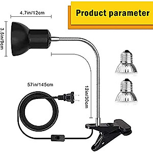50W Reptile Heat Lamp, Set of 2 Bulbs, Basking Spot Lamp with 360°Rotatable Clip, Clamp Lamp for Aquarium Adjustable Light and Temperature with Holder UVA UVB Bulb for Lizard Turtle Snake Amphibian