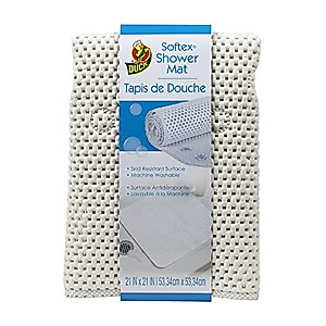 Duck Brand Softex Shower Mat, Machine Washable, 21 x 21 Inches, White, Skid Resistant (285154)