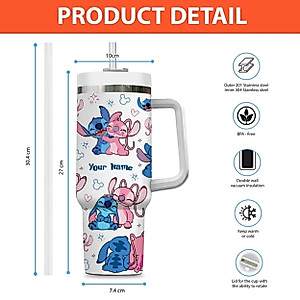 Generic Stitch Cups for Girls 40oz Cartoon Tumbler with Lid and Straw Vasos De Stitch Adult Sippy Travel Mugs with Handle Double Wall Vacuum Insulated Water Bottle Stitch Gifts