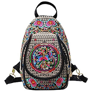 Kteubro Women's Mini Embroidery Backpack, Backpack With Detachable Strap, Multifunction Single Strap Chest Bag