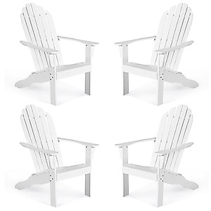Tangkula Adirondack Chair, Acacia Wood Adirondack Lounger Chair, Outdoor Armchairs with Slatted Seating, Weather Resistant, for Patio Deck Lawn Backyard, Garden Adirondack Furniture (4, White)