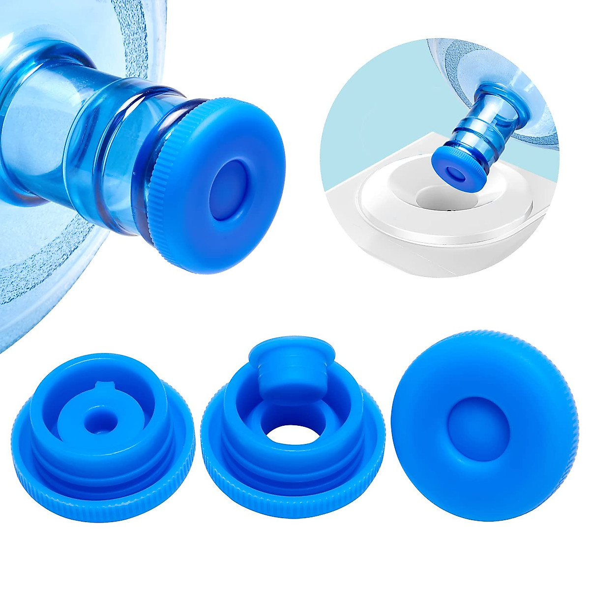 3 & 5 Gallon Water Jug Cap Reusable - Water Bottle Caps Fits 55mm Bottles,Silicone Non- Spill Lids for Anti-Splash (3 Pack)
