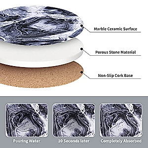 Coasters with Holder, Absorbent Coasters by DSNDVES, Set of 6 Ceramic Coasters, Marble Style Drink Coasters with Cork Base, Bar Coasters, Round Stone Coasters Black Ink Painting