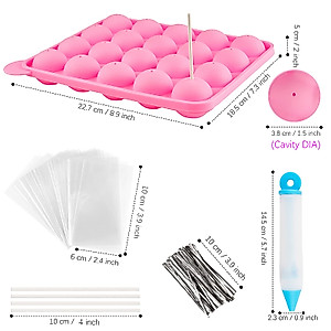 Ocmoiy Cake Pop Mold Set of 262 - including 20 Cavities Silicone Cake Pop Molds, Cake Pop Sticks, Cake Pop Wrappers, Sliver Twist Ties, Decorating Pen