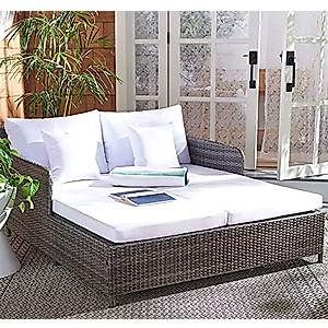 Safavieh Outdoor Collection Cadeo Grey Brown/White Cushion Daybed PAT7500C