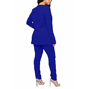 Womens Plus Size 2 Piece Blazer Set Casual Long Sleeve Business Blazer and Pant Suits Office Outfits Navy