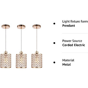 Cuaulans Gold Crystal Pendant Light, 3 Pack Kitchen Island Lighting, Modern Adjustable Bar Lights Hanging Fixture for Kitchen Dining Room Bedroom Bar