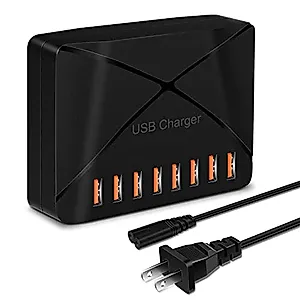 Multi USB Charger Station，RISWOJOR RIS40WR-8P 40W 8 Port USB Multiport Charger with Smart Detect，Multiple USB Charging Station for Multiple Devices for Smartphone Tablets and More