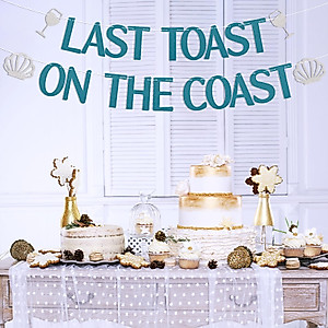 Last Toast On The Coast Banner -Coastal Bachelorette Party Decorations, Nautical Bridal Shower Decorations with Champagne Bottle and Conch Blue Glitter