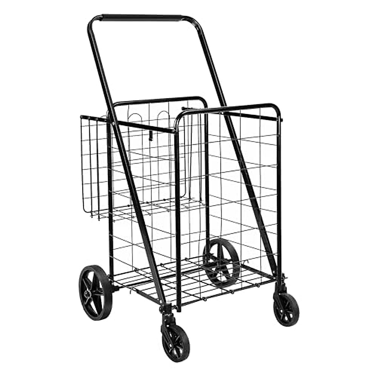 Amazon Basics Foldable Shopping Utility Cart with 360-Degree Wheels, X-Large, Black
