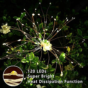2 PCS Solar Firework Light, Outdoor Solar Garden Decorative Lights 120 LED Powered 40 Copper Wires String DIY Landscape Light for Walkway Pathway Backyard Christmas Decoration Parties (Warm White)