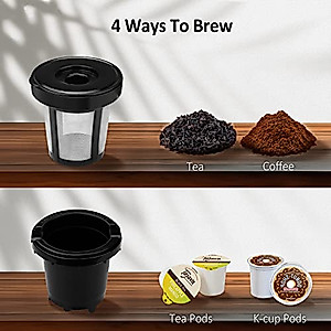 Single Serve Coffee Maker K Cup with Reservoir, Small Pod Coffee Maker 6-14 OZ Brew Size, Mini Single Cup Coffee Maker Fit Travel Cups, Personal Coffee makers 2 In 1 with Self-Cleaning Function, Black