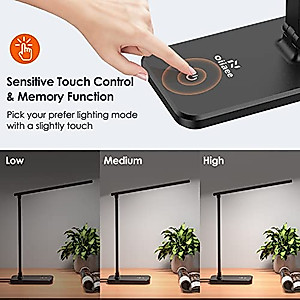 OIIAEE LED Desk Lamp, Eye-Caring Table Lamp with 3 Brightness Levels, Touch Control and Memory Function, Foldable Reading Lamp for Home Office Bedroom Study, 8W, 4000K, Black