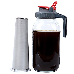 Mason Jar Cold Brew Coffee Maker 64 Oz (2 Quart) Wide Mouth Iced Coffee Maker With Pour Spout Handle Lid And Brew Filter For Icold Brew Coffee, Iced Tea, Lemonade And Beverages