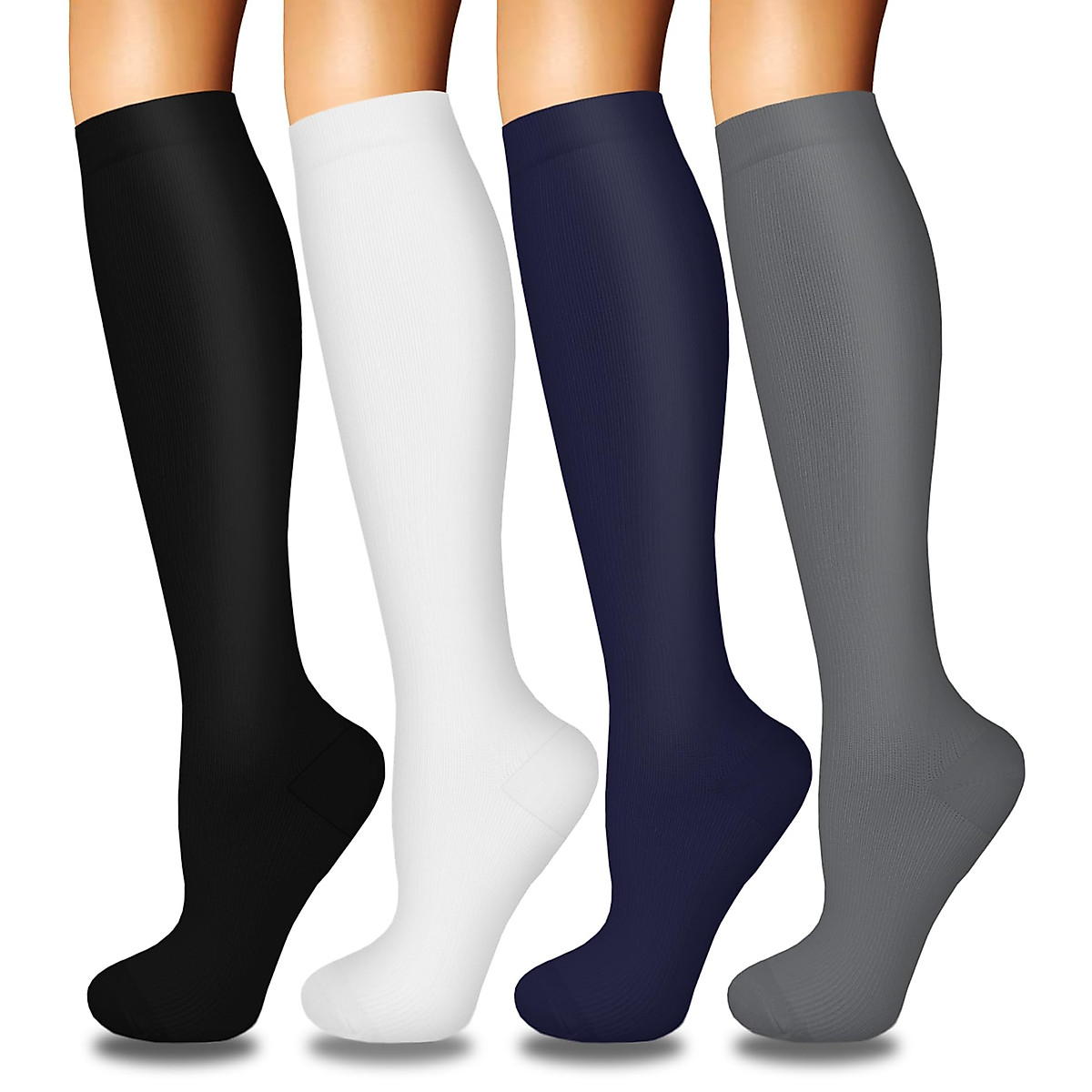 Iseasoo 4 Pairs Compression Socks for Women Men Circulation-Best Support for Nurses,Running,Athletic,Travel L-XL