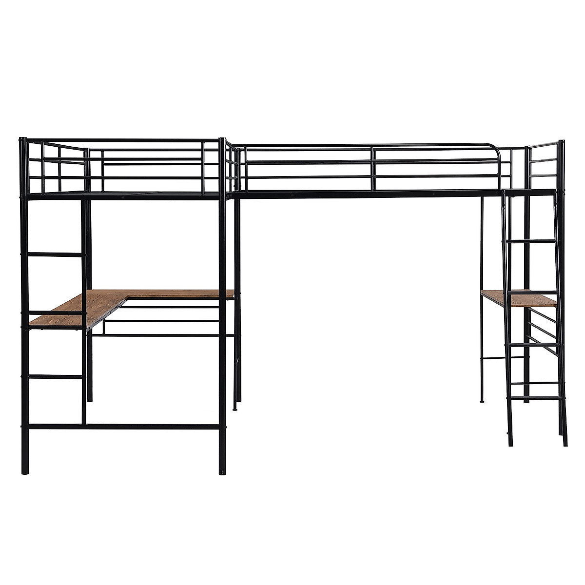 Harper & Bright Designs L Shaped Metal Loft Bed with 2 Desk, Twin Loft Bed with Safety Rail and 2 Ladder, Heavy-Duty Steel Frame Corner Twin Bed for 2 Kids Girls Boys Teens (Twin Size, Black)