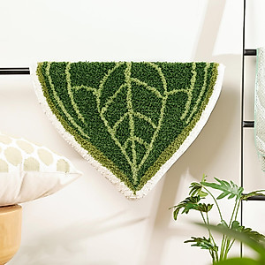 Panstar Green Leaf Bath Mat, Cute Anthurium Clarinervium Bath Rug for Bathroom Non Slip, Fun Plant Shaped Absorbent Bathtub Rug Bathroom Tub Plush Shower Rugs Washable