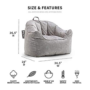 Big Joe Hug Bean Bag Chair, Gray Hyde, Faux Polyester Blend, 3 feet