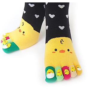 Women's Cotton Toe Socks,five Finger Socks,Funny and Funky cartoon theme sport Toe Socks (chiken black)