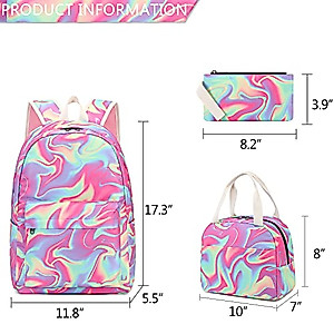 LEDAOU Backpack for Girls School Bag Kids Bookbag Teen Backpack Set Daypack with Lunch Bag and Pencil Case (Blue Purple)