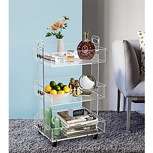 ONELUX 3-Tier Acrylic Utility Rolling Cart, Multifunction Storage Cart On Wheels