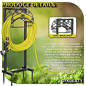 Gykoeaty Garden Hose Holder Heavy Duty Metal Water Hose Holder with 4 Spikes Freestanding,Detachable Hose Rack for Garden Storage, Hose Stand for Outdoor Yard Storage,Can Store 150ft Water Pipes