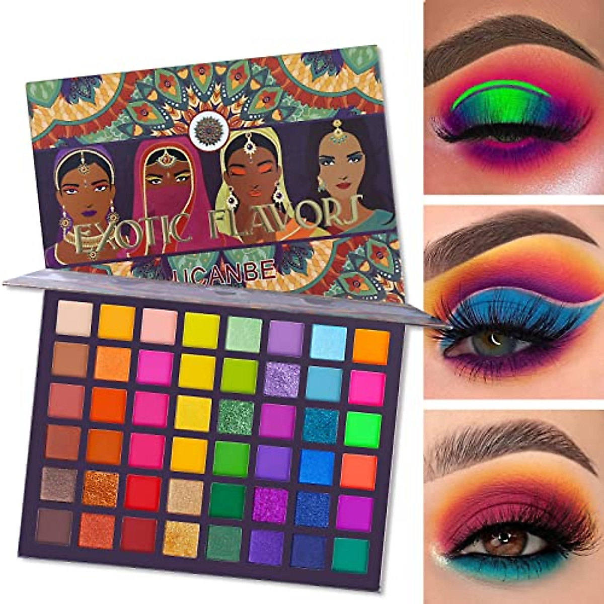 EXOTIC FLAVORS Eyeshadow Palette + 15 PCS Eye Brushes Makeup Set 48 Colors Neon Shimmer Matte Glitter Eye Shadow Powder Highly Pigmented Gift Set Make Up Pallet (EXOTIC FLAVORS Eyeshadow Palette + 15 PCS Brushes)