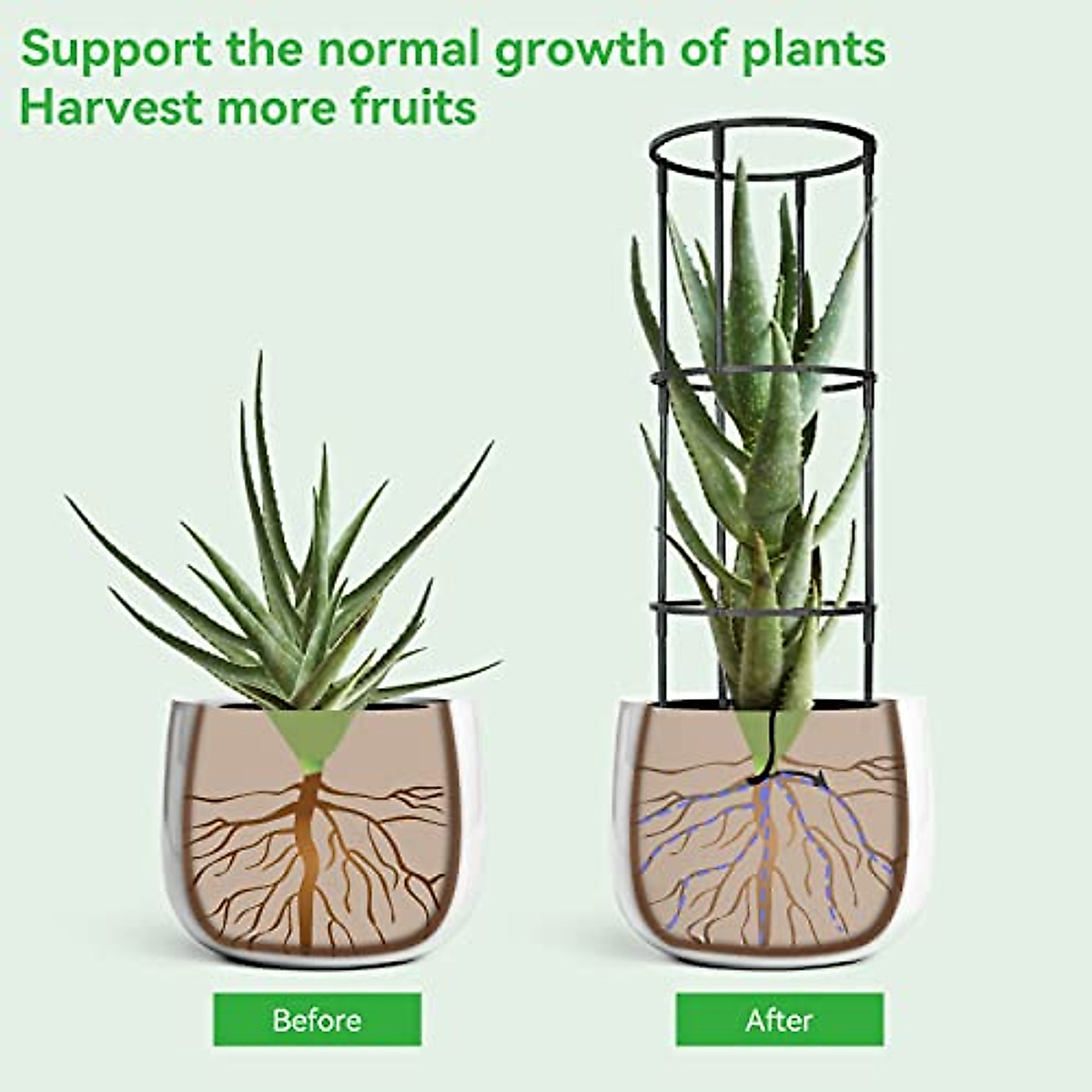 Growneer Plant Stake, 12 Pcs Plant Support Stakes, Stackable Flower Support Stake for Garden, Tomato Plant Support with 20m Twist Tie, Plant Holder for Indoor and Outdoor, Easy to Assemble