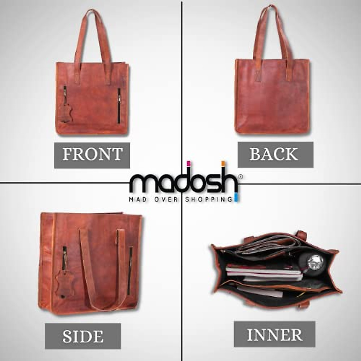 Madosh, Women's Genuine Leather Tote Shoulder Bag Ladies Purse Handbag Fashion Top Handle Casual Work Bag