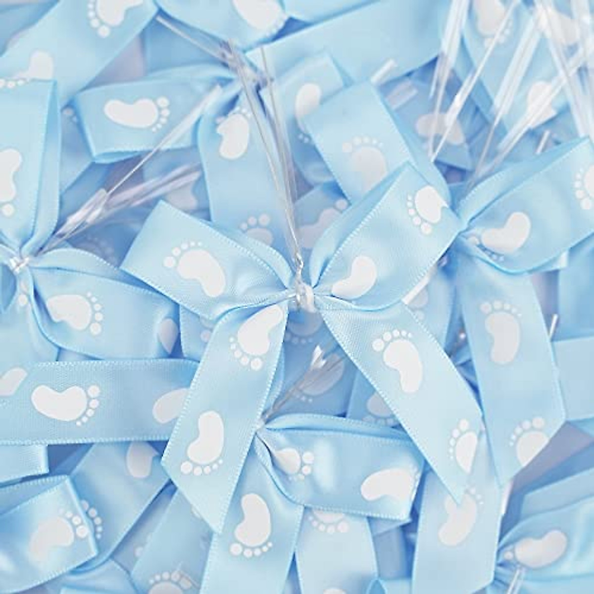 AIMUDI Baby Shower Ribbon Twist Tie Bows 2.5" Premade Blue Bows for Baby Shower Decorations for Boy Pre-Tied Baby Blue Bows for Treat Bags Ribbon for Gender Reveal Bows for Gift Wrapping - 50 Counts
