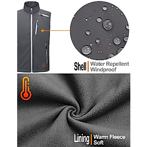 Little Donkey Andy Men's Lightweight Fleece Lined Softshell Vest Windproof Sleeveless Jacket for Hiking Travel Golf Gray L