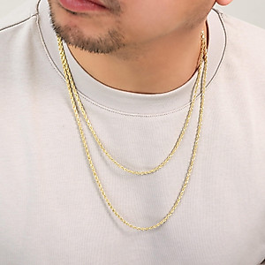 Nuragold 10k Yellow Gold 3mm Solid Rope Chain Diamond Cut Pendant Necklace, Mens Womens Jewelry 16" 18" 20" 22" 24" 26" 28" 30"