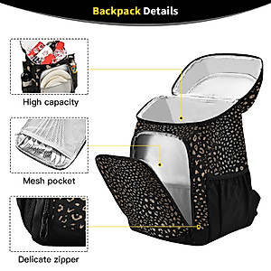 ALAZA Leopard Spot on Black Background Cooler Backpack Reusable Insulated Lunch Bag with Adjustable Shoulder Strap for Women Men Picnic Work College Hiking Camping Office Beach