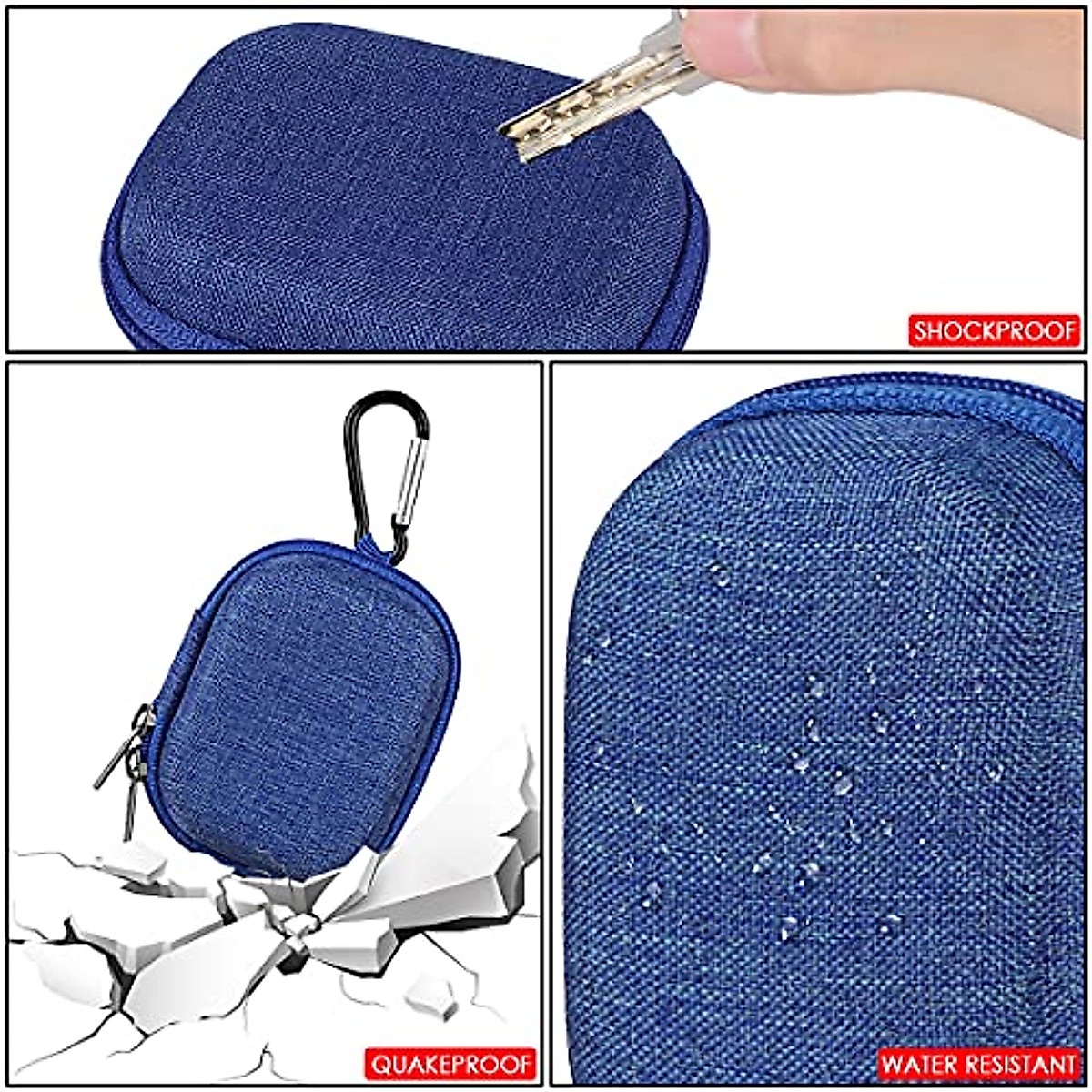 Geekria UltraShell Case with Carabiner Compatible with Jabra Elite 75t, Elite 65t True Wireless Earbuds, Replacement Protective Hard Shell Travel Carrying Bag with Cable Storage (Blue)