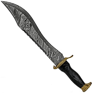 White Deer Ranger Bowie Knife, 11" Damascus Blade, Wood Handle, Sheath