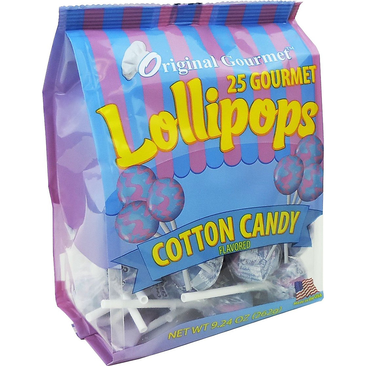 Original Gourmet Mini Lollipops, Cotton Candy, 12 Count (Pack Of 25), Blue