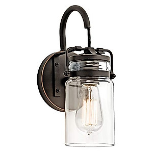 Kichler Brinley 11.5" Wall Sconce in Olde Bronze®, 1-Light, Vintage Wall Mount Light with Clear Glass, (11.5" H x 5" W), 45576OZ