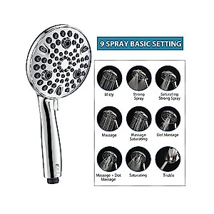 Detachable Shower head with Handheld Spray Combo, Apartment must haves High Pressure with Long Hose 10 Multifunctional Set Mode, Wall Installed Rain Showerhead, Adjustable Bracket Built-in Clean Jet