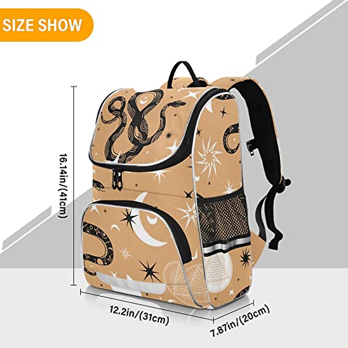 AIXIWAWA School Backpack (Alchemy Snake), Large Capacity Causal Daypack with Bottle Pockets Reflective Strips for Boys Girls Adults 12.2 x 7.87 x 16.14 inches