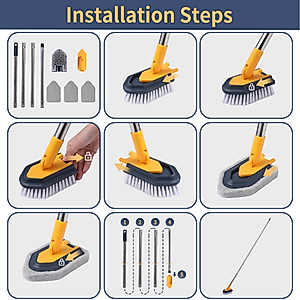 BOOMJOY Tub Cleaner Brush with Long Handle, 55" Extendable Tub Scrubber with Locking Head, No Scratch Shower Cleaning Brush for Bathtub, Bathroom Ceilings, Toilet, Kitchen, Tile, Sink