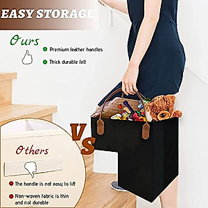 2 Pack Stair Basket with Handle, Foldable L-Shape Felt Storage Basket with 4 Pcs Supporting Insert for Carpeted Stairs, Large Staircase Organizer with Handle for Toys, Laundry, Household Items (Black)