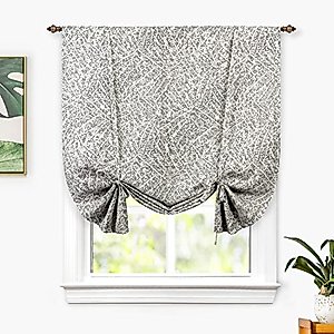 DriftAway Farmhouse Double Layer Linen Blackout Tie Up Curtains Thermal Insulated Striped Fully Lined Balloon Roman Shade Bathroom Window Adjustable Rod Pocket 45 Inch by 63 Inch Roman Black