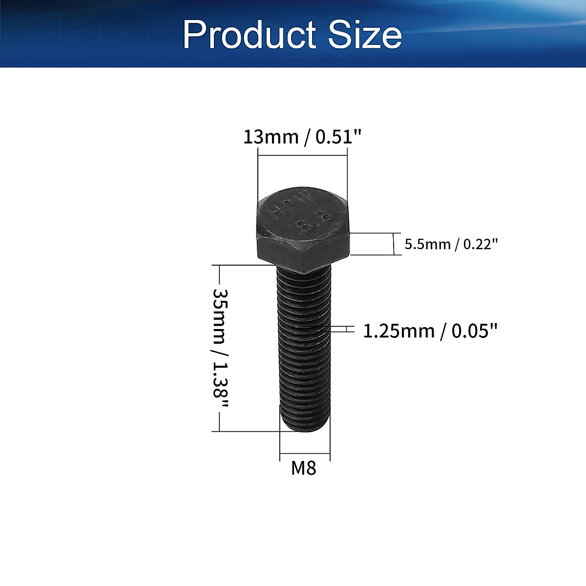 Yinpecly M8x35mm Hex Head Screw Bolts Fastener Grade 8.8 Carbon Steel Black 15pcs