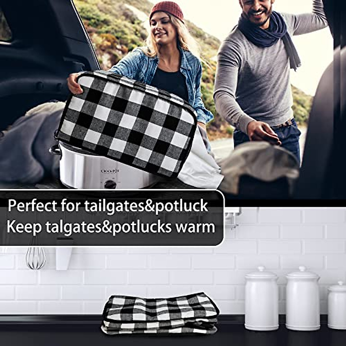 Slow Cooker Cover Compatible with Crock-Pot and Hamilton Beach 6-8 qt Slow Cooker, Crock Pot Cover Keep Appliance Clean, Slow Cooker Dust Cover with Mesh Pocket for Accessories