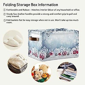 Kigai Collapsible Storage Basket with Handles, Christmas Snowflask Canvas Fabric Storage Bins Toys Clothes Organizer for Bedroom, Nursery, Shelves, Closets (1PACK)