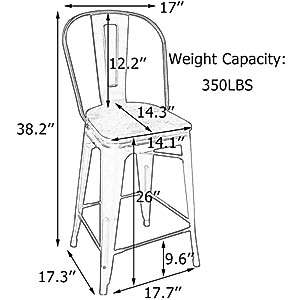 Andeworld 26 Inch Swivel Bar Stools Industrial Metal Barstools High Back Dining Bar Chairs Counter Height Stools with Wooden Seat Set of 4(26inch, Black)